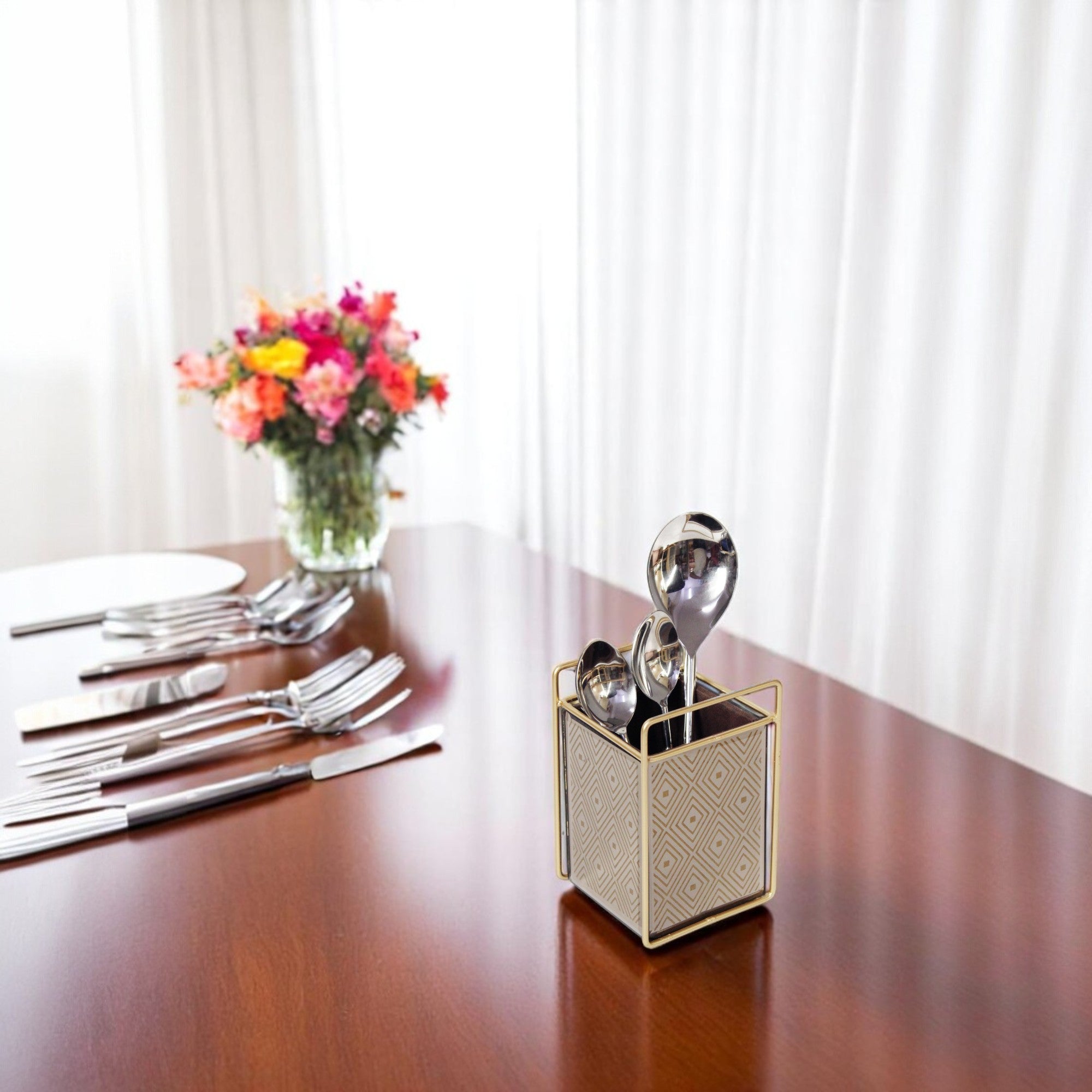 Luxury Brown Glass Rhombus Work Design Cutlery Holder – treasurehuntIn